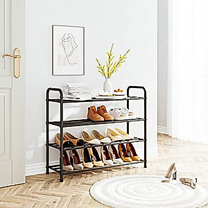 FANHAO 4-Tier Shoe Rack, 100% Stainless Steel Shoe Shelf Storage Organizer 12 Pairs for Bedroom, Closet, Entryway, Dorm Room, Matte Black