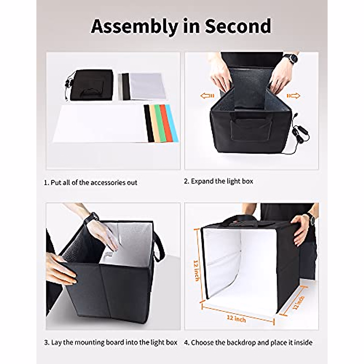 Glendan Portable Photo Studio Light Box,12"x12" Professional Dimmable Shooting Tent Kit with 112 LED Lights & 6 Backdrops for Jewelry and Small Items Product Photography