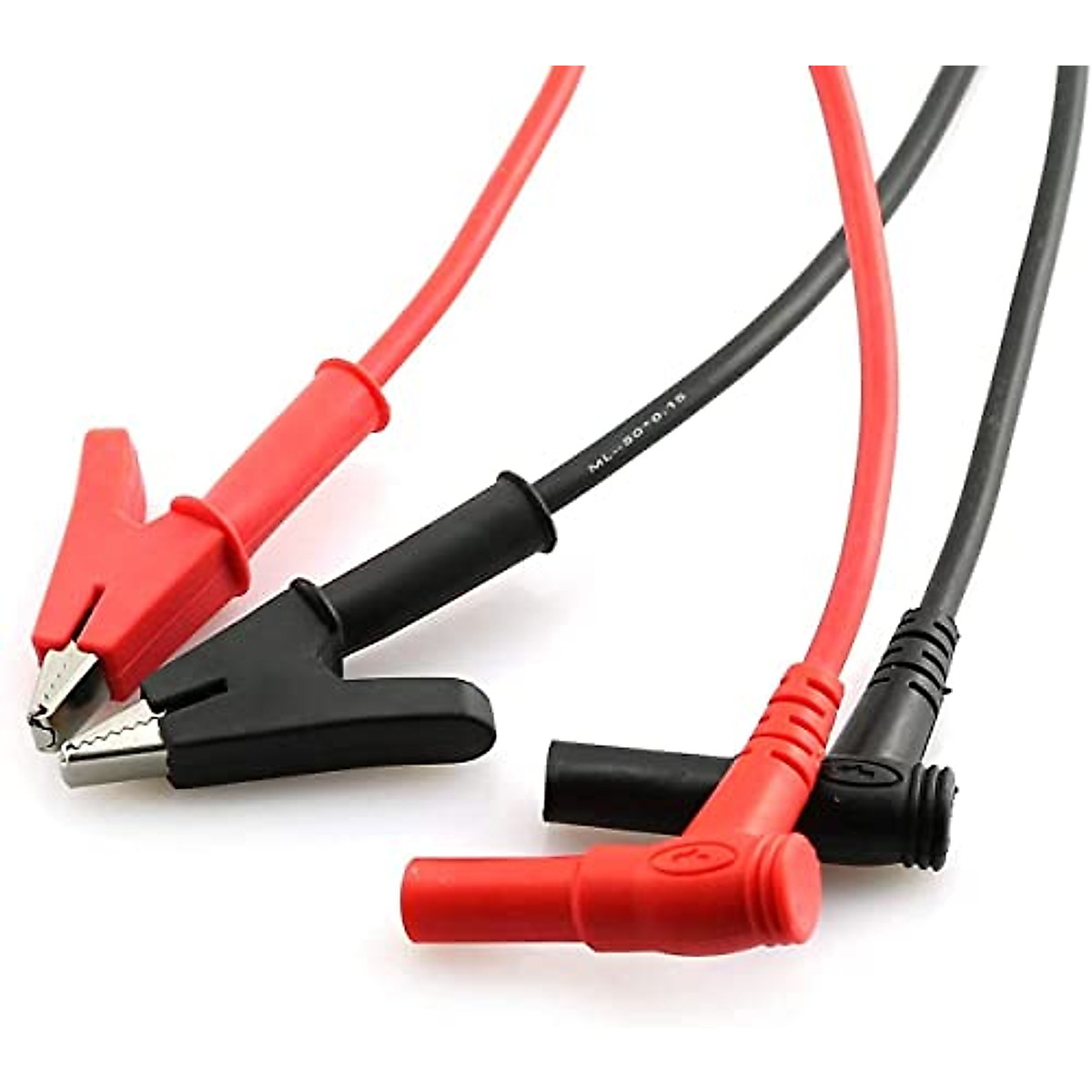 Longdex 2pcs/set 4mm L Type Banana Male Plug to Alligator Clip Pure Copper Test Cable Multimeter Testing Probe 1m (Black + Red)
