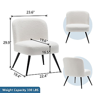 Aklaus Sherpa Boucle Accent Chairs Set of 2 for Living Room Bedroom.Upholstered Reading Chair Teddy White Modern Armless Chair with Larger Seat Comfy Side Chairs for Office Waiting Room