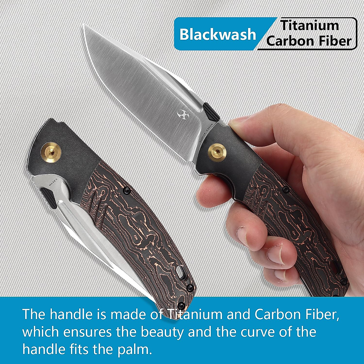 KANSEPT Hinterland Pocket Folding Knives for Men EDC Camping Folding Knife 3.58'' Satin CPM S35VN Blade Pocket Knife with Blackwash Titanium + Copper Carbon Fiber Inlay Handle Everyday Carry K1057A4