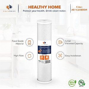AQUABOON 5 Micron 20" x 4.5" KDF, Sediment & CTO Carbon Block Replacement Filter Cartridges Set | 1 set, 3 filters in a Set | COMPATIBLE WITH: EP20-BB, 2C-20BB, 155358-43, DGD-5005-20