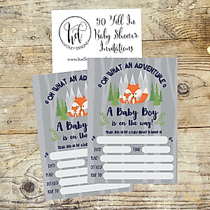 50 Fill in Fox Baby Shower Invitations, Baby Shower Invitations Woodland, Custom, Rustic, Jungle, Forest, Neutral, Baby Shower Invites for Boy, Baby Shower Invite Cards, Baby Invites Printable