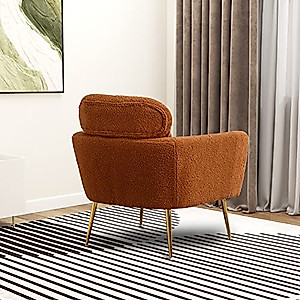 HomSof 29.5"W Modern Boucle Accent Chair Armchair Upholstered Reading Chair Single Sofa Leisure Club Chair with Gold Metal Leg and Throw Pillow for Living Room Bedroom Dorm Room Office, Caramel Boucle