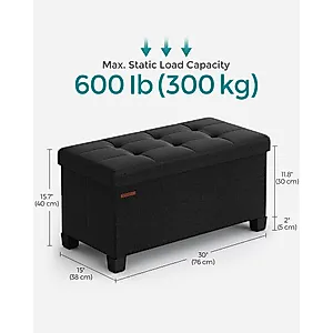 SONGMICS Folding Storage Ottoman Bench for Living Room and Bedroom, 15 x 30 x 15.7 Inches, Black ULSF016B01