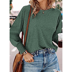 Dokotoo Womens Long Sleeve Shirts Tops Blouses for Women Dressy Casual 2026 Fall Outfits Clothes Clothing Fashion Women's Plus Size Tops Trendy Teacher Business T Shirts Loose Basic Tee Green Tshirts