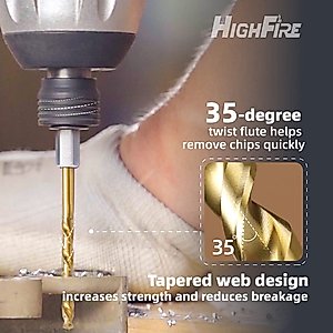 HIGHFIRE 10 Pieces Hex Shank Drill Bit Set for Impact Driver, HSS Twist Titanium Drill Bits for Metal, Hex Drive Quick Change Drill Bits Set