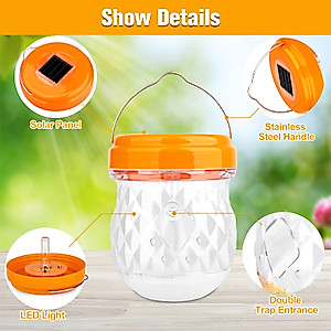 Wasp Traps Outdoor Hanging, Yellow Jacket Wasp Catcher for Trapping Hornet, Non-Toxic Reusable Wasp Catcher for Outdoors Trapping Wasp, Wasp Trap Solar Power Outdoor with LED Light,2P-Orange