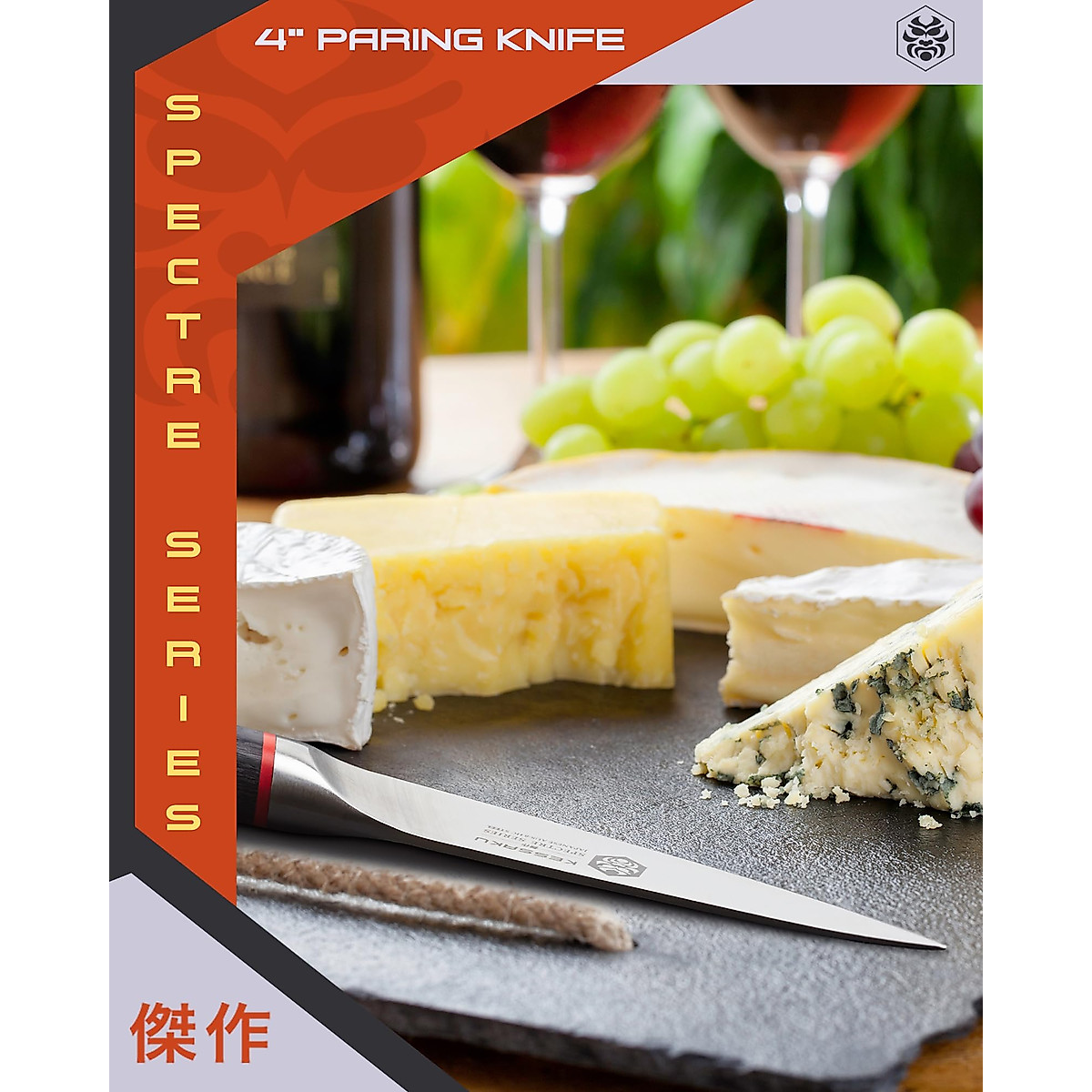 KESSAKU 4-Inch Paring Knife - Spectre Series - Forged Japanese AUS-8 High Carbon Stainless Steel - Pakkawood Handle with Blade Guard