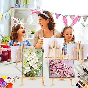 72 PCS Professional Painting Set with Easels, 6 PCS Wood Easels,6 Packs of 60 Brushes with Nylon Brush Head and 6 pcs Palettes, Painting Supplies kit for Kids & Adults to Painting Party.