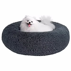 Coospdd Small Dog Bed, Anti-Anxiety Calming Dog Bed, Warming Cozy Soft Donut Dog Bed, Fluffy Faux Fur Plush Dog Bed for Small Dogs and Cats, Machine Washable.(Gray,20"/23"/30")