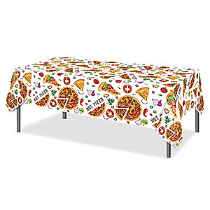 littkeef cliaet 3 Pack Pizza Party Tablecloth Pizza Theme Plastic Table Cover Pizza Party Decorations Disposable Pizza Birthday Party Table Covers for Pizza Theme Party Supplies,54 x 87 in