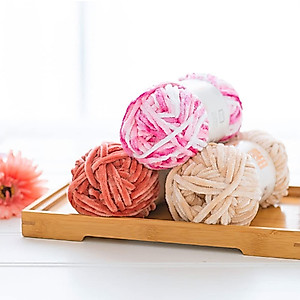 4 Skeins Soft Chenille Yarn Blanket Yarn Velvet Yarn for Knitting Fancy Yarn for Crochet Weaving DIY Craft Total Length 720m/400g (Caramel)