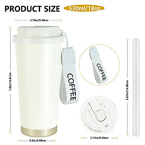Icesip 18 oz Travel Coffee Mug Tumbler, Stainless Steel Vacuum Thermal Thermos to GO Leakproof, Double Walled Iced Travel Coffee Mug with Strap for Car Travel School Office Gift, White