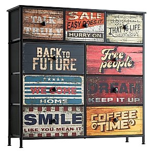 EnHomee Dresser for Bedroom 9 Drawer Dresser, Wide Fabric Dressers & Chest of Drawers, Vintage Storage Drawers Dresser for Closet, Nursery, Living Room and Hallway, Wooden Top, Printed