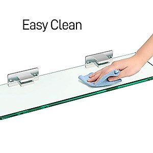 GeekDigg 2 Sets Glass Shelves for Bathroom, No Drilling Shower Caddy Glass Shelves for Wall Glass Bathroom Storage Organizer Shelf with Aluminum Bracket for Bathroom, Shower, Kitchen, Laundry