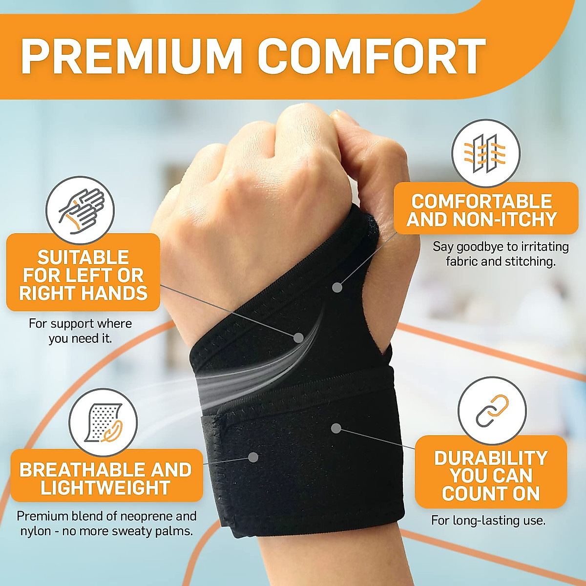 BracEasy Wrist Brace: Left & Right Hand Wrist Brace/Wrist Support Wrist Wraps - Carpal Tunnel Wrist Brace for Night Support - Wrist Brace for Wrist Pain; Hand Brace; Wrist Guard [Black; Single]