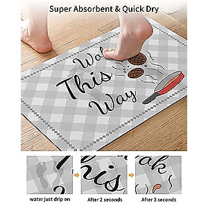 Gogobebe Super Absorbent Diatom Mud Mat Wok This Way Kitchen Sign Gray Checked Quick-Drying Thin Bath Mat Non-Slip Bathtub Mat Anti-Skid Rubber Bathroom Shower Mat 16x24in