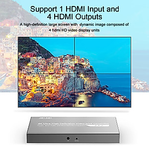 Video Wall Controller 2X2,JCHICI TV Wall Processor,4K x 2K HD Display,180 Degree Rotate,8 Splicing Modes 2x2,1x2,1x3,1x4,2x1,3x1,4x1,Input 4K and Output 1080P,Streaming Media Video Device