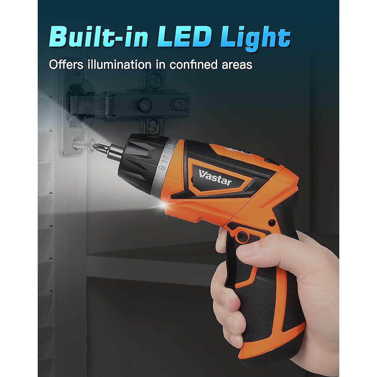 Vastar 8V Cordless Electric Screwdriver, 89Pcs Rechargeable Power Magnetic Screwdriver Kit in Carrying Case, with 10+1 Torque Settings, Dual Position Handle, Battery Indicator, Flexible Shaft, LED