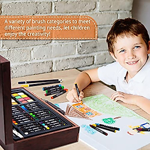 Art Supplies, Tanmit 141-Piece Deluxe Art Set Painting Drawing Kit with Artist Sketch Pad, Oil Pastels, Colored Pencils, Crayons, Watercolor Cakes, Wooden Art Box for Adults Beginners