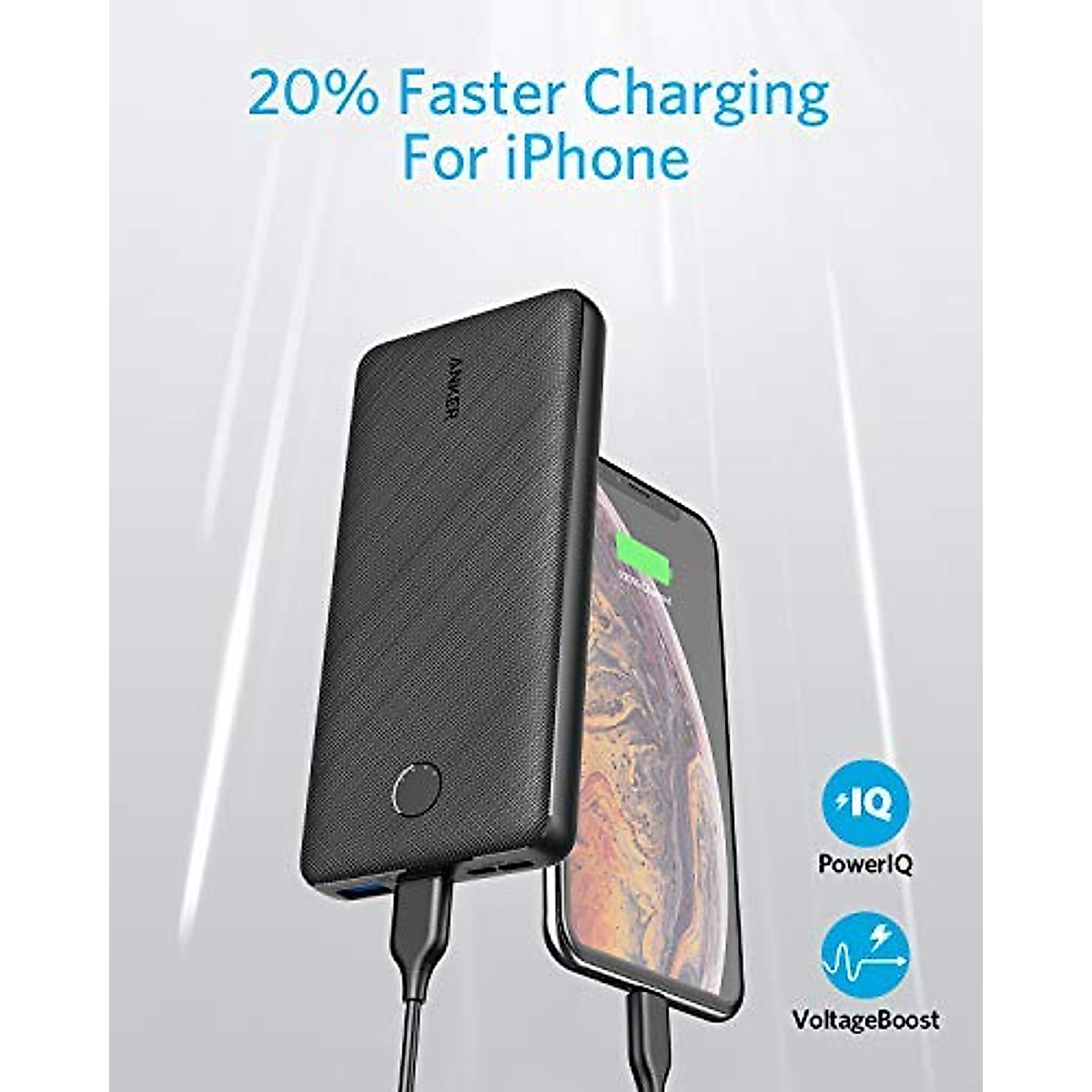 Anker Portable Charger, 325 Power Bank (PowerCore Essential 20K) 20000mAh Battery Pack with USB-C (Recharge Only) and PowerIQ Technology for iPhone, Samsung Galaxy, and More
