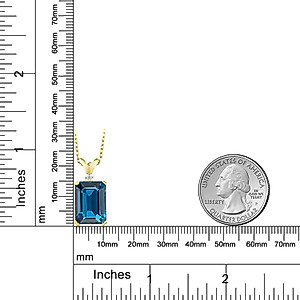 Gem Stone King 18K Yellow Gold Plated Silver London Blue Topaz and White Diamond Pendant Necklace For Women (9.52 Cttw, Gemstone Birthstone, with 18 Inch Chain)
