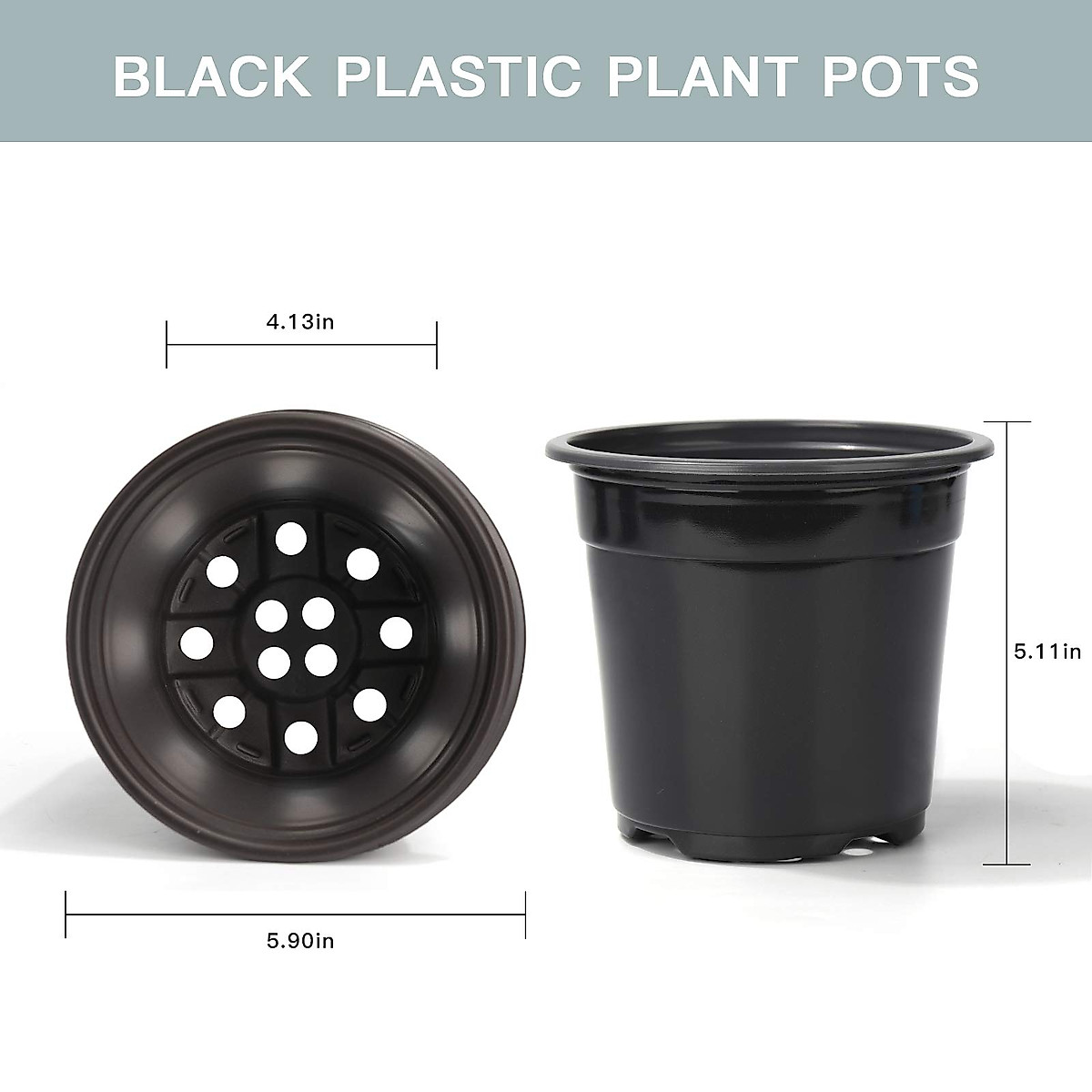 Oubest Plastic Black Plant Nursery Pots 6" 100 pcs 0.5 Gallon for Flower Plant Container Seed Starting Seedlings Reusable Transplanting Succulent Propagation Planting Pots