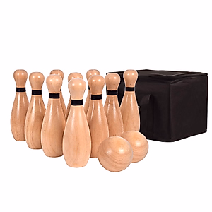 NI-ROU Outdoor Giant Lawn Bowling Games Wooden Lawn Set Fun Sports Games Outside or Indoor for Family Adults and Kids Backyard Skittles Carrying Bag with 10 Pins and 2 Balls