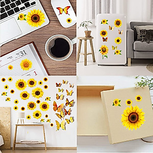 ETDTech Sunflower Wall Stickers Decals with 3D Butterfly, Yellow Flower for Kitchen Bedroom Nursery Children Room Living Room Waterproof Removable, 11.6inchx9.8inchx0.5inch