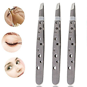 DIEWU Stainless Steel Tweezers for Eyebrows Bevel Precision Tweezers with Sharp Needle, Threading Tweezers Makeup Tools,Silver,(AMX3R035T7US)