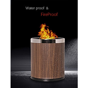 GohomeLoby Metal Trash Can, Double Cans Top Open Without Lid Waste Bin Hotel Office Wastebasket (Walnut Leather Silver Ring)