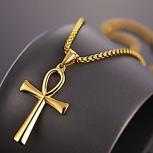 StoryEtain Ankh Necklace Coptic Ankh Cross Pendant Necklace Egyptian Jewelry Religious Ankh Necklace Christmas Gift for Women Men