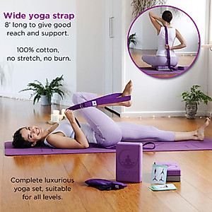 NOLAVA 7 Piece Yoga MAT Set - Yoga Mat Bag for Yoga Accessories|TPE thick Yoga Mat | Yoga Blocks 2 Pack | Yoga Strap |Weighted Lavender Eye Pillow| Yoga Cards| Ideal Gift for Yoga Beginners