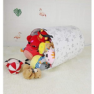 ACMUUNI 19.7" Round Canvas Large Clothes Basket Laundry Hamper with Handles,Waterproof Cotton Storage Organizer Perfect for Kids Boys Girls Toys Room, Bedroom, Nursery,Home,Gift Basket(Grey Star)