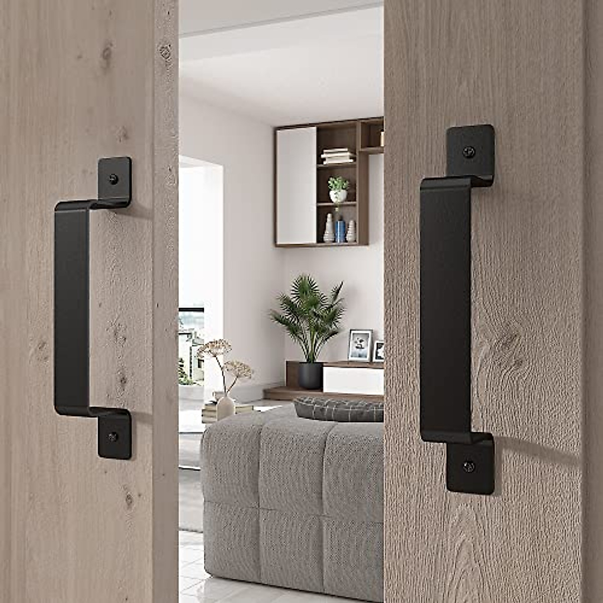 SANKEYTEW Barn Door Pull Handle Black Steel Hardware for Sliding Door Gate Cabinet Closet Drawer Garage Shed, Rustic Style (2 pcs)