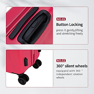 Widfre Luggage Sets 3 Pieces Carry on Suitcase Hardshell Lightweight Travel with Double Spinner Wheels Locks TSA Approved (Hot Pink)