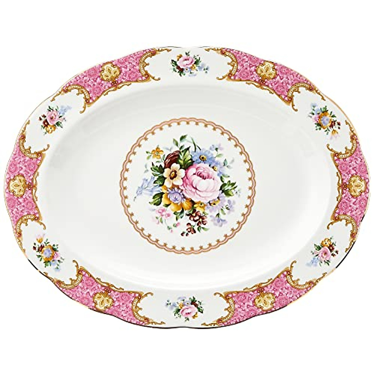 Royal Albert Lady Carlyle 13" Oval Platter, Mostly White with Multicolored Floral Print
