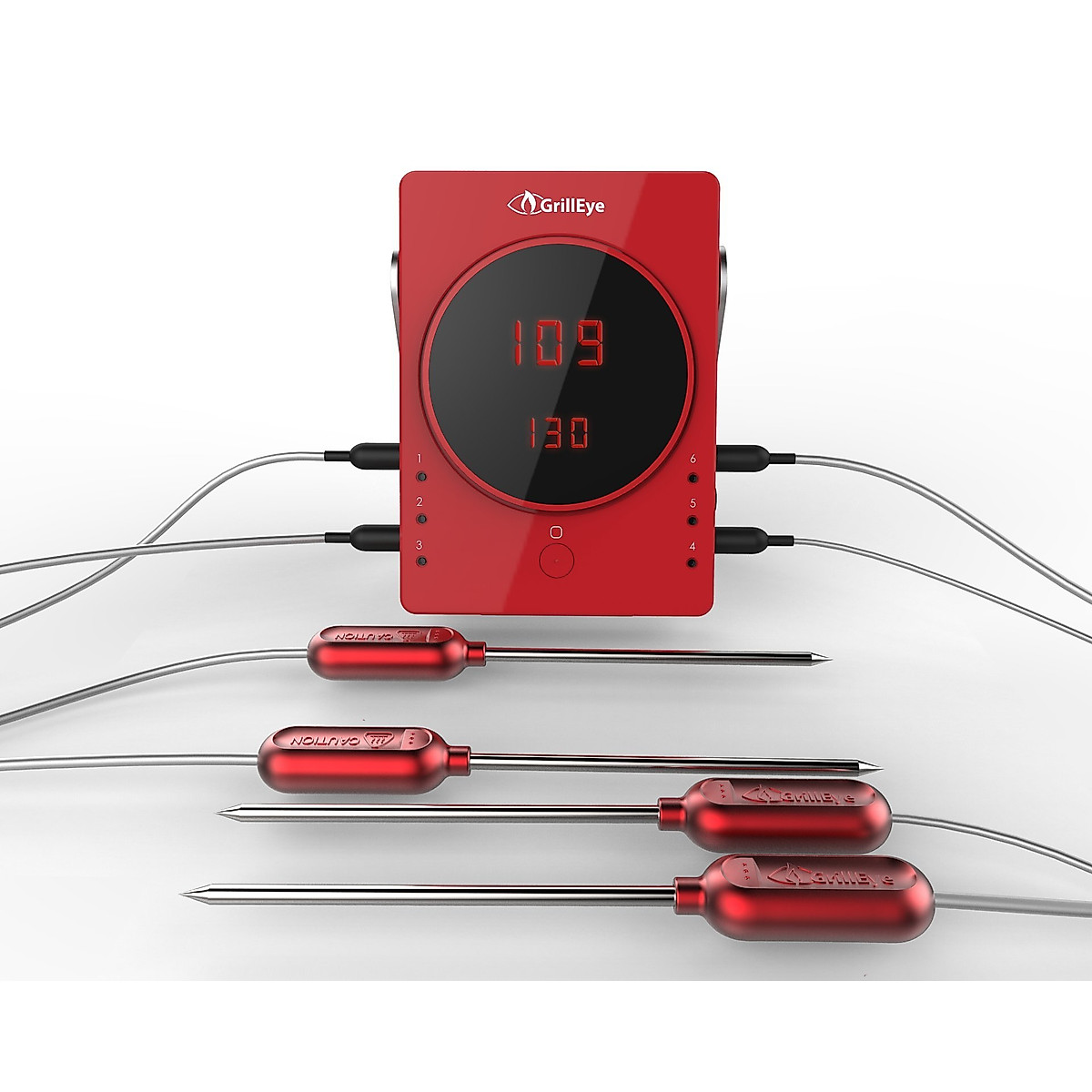 GrillEye GE0001 Smart Bluetooth Grilling & Smoking Thermometer, Red