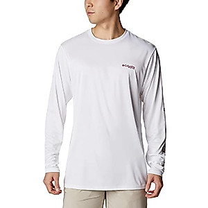 Columbia Men’s PFG Terminal Tackle Destination Long Sleeve, Sun Protection, White/Texas, Large