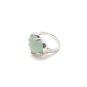 Natural Stone Rose Quartz Agate Turquoise Adjustable Finger Rings Semi Precious Heart Shaped Gemstone Anniversary (Green Aventurine)