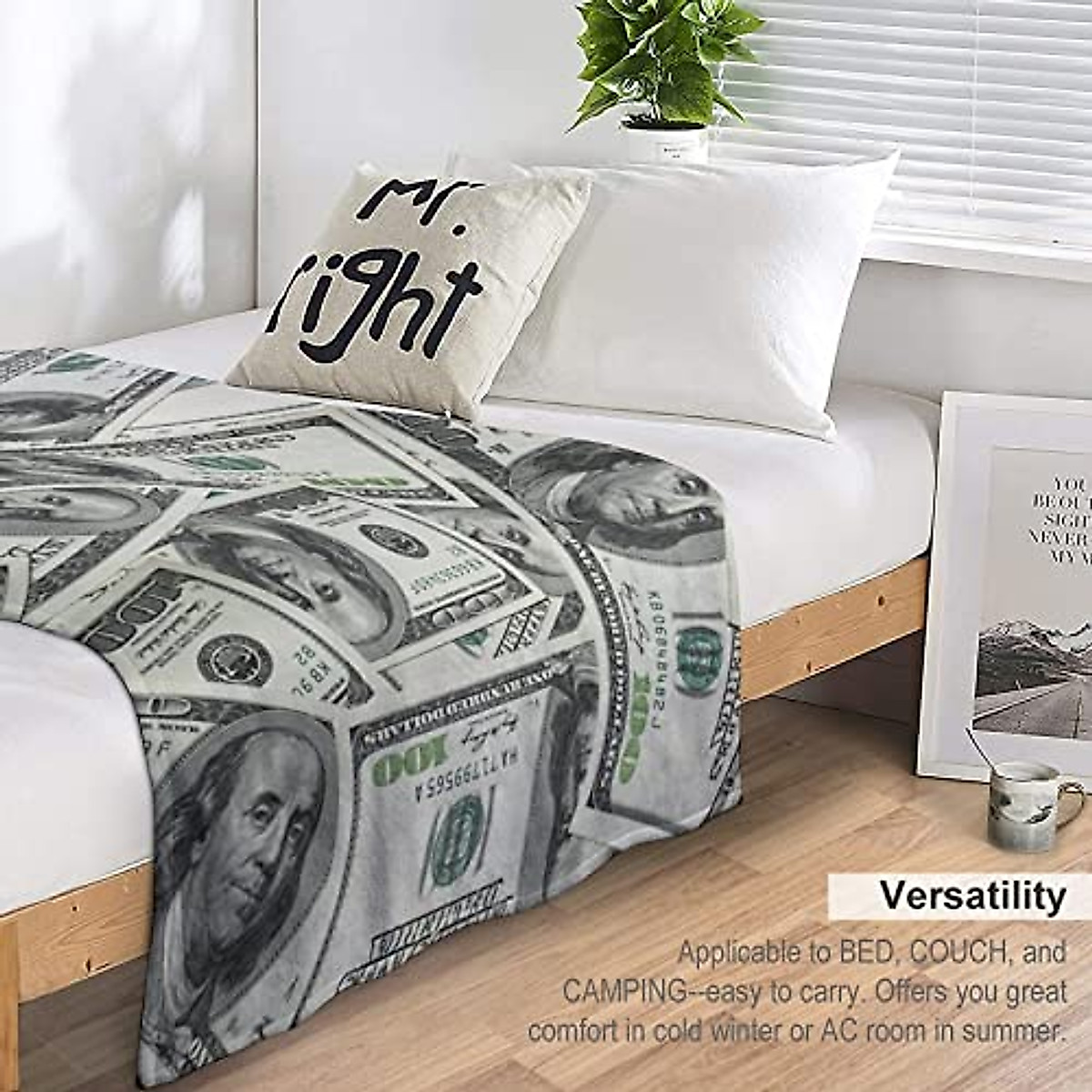 Dollars Bill Print Throw Blanket for Couch Bed Flannel Lap Blanket Lightweight Cozy Plush Blanket for All Seasons 50"x70"