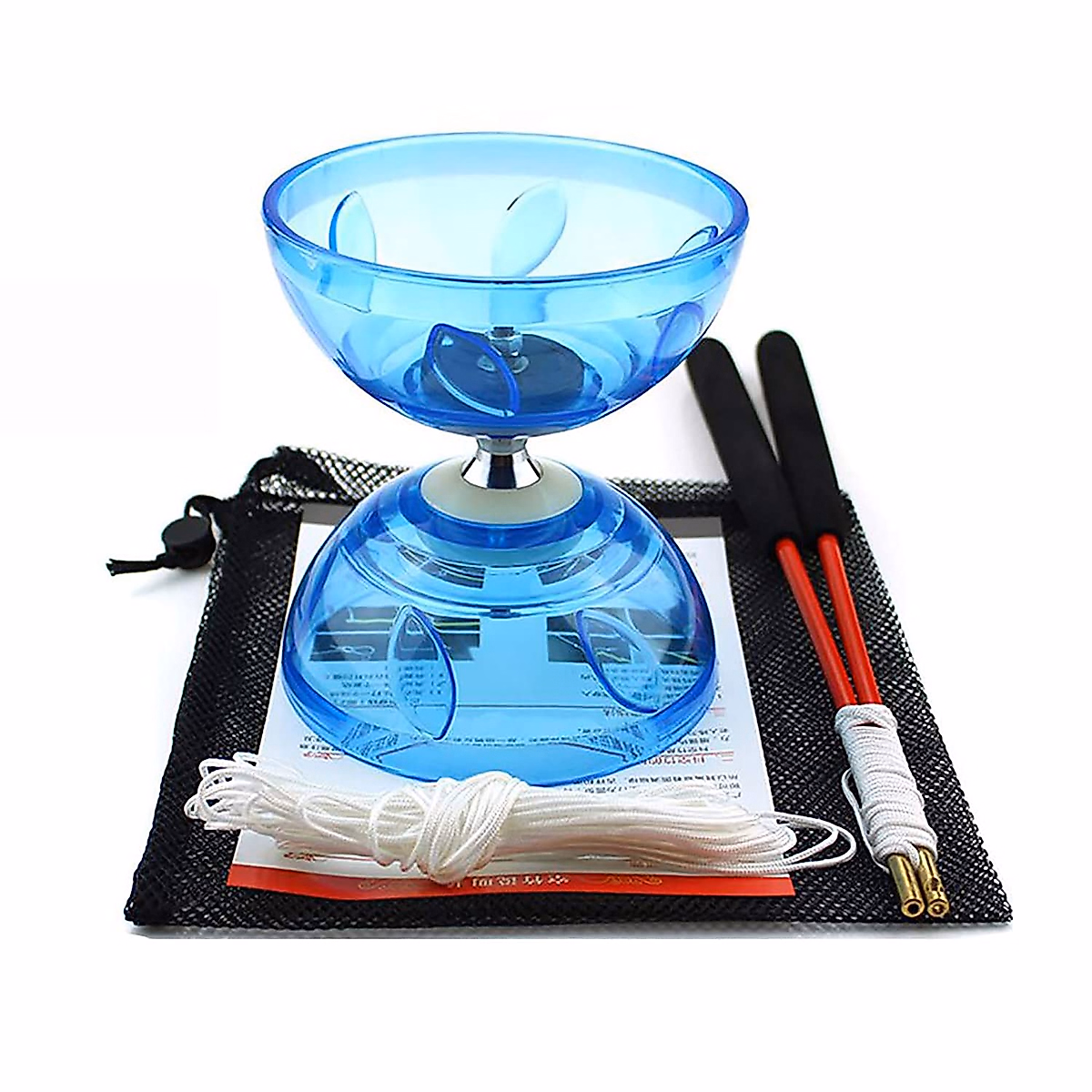 HenMerry Diabolo Chinese Yoyo Set,Triple Bearing Diabolo Chinese Yo-yos Juggling Toys Colorful LED Diabolo with Diablo Sticks, Diabolo String&Net Bag, Easier Start/Faster/Stable&Lasts Longer (Clear)