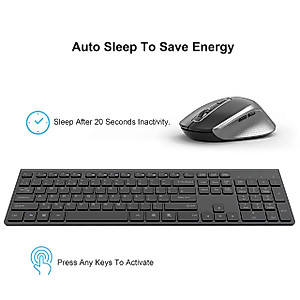 Wireless Keyboard and Mouse, J JOYACCESS 2.4G USB Ultra Slim Full Size Ergonomic Rechargeable Keyboard and Slient Cordless Mouse with Back/Forward Buttons for Mac/Windows/Laptop/Desktop - Black