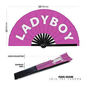 Ladyboy Hand Fan Foldable Bamboo Circuit Hand Fan Funny Gag Slang Words Expressions Statement Gifts Festival Accessories Rave Handheld Circuit Event Fan Clack Fans (Pink)