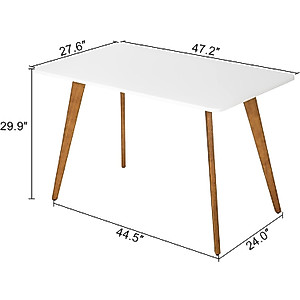 Comfy to go 47.2" Dining Table for 4-6 Person - Rectangular Kitchen Table with Soild Wood Legs Mid Century Modern Table for Dinning Room, Kitchen, Living Room (White)