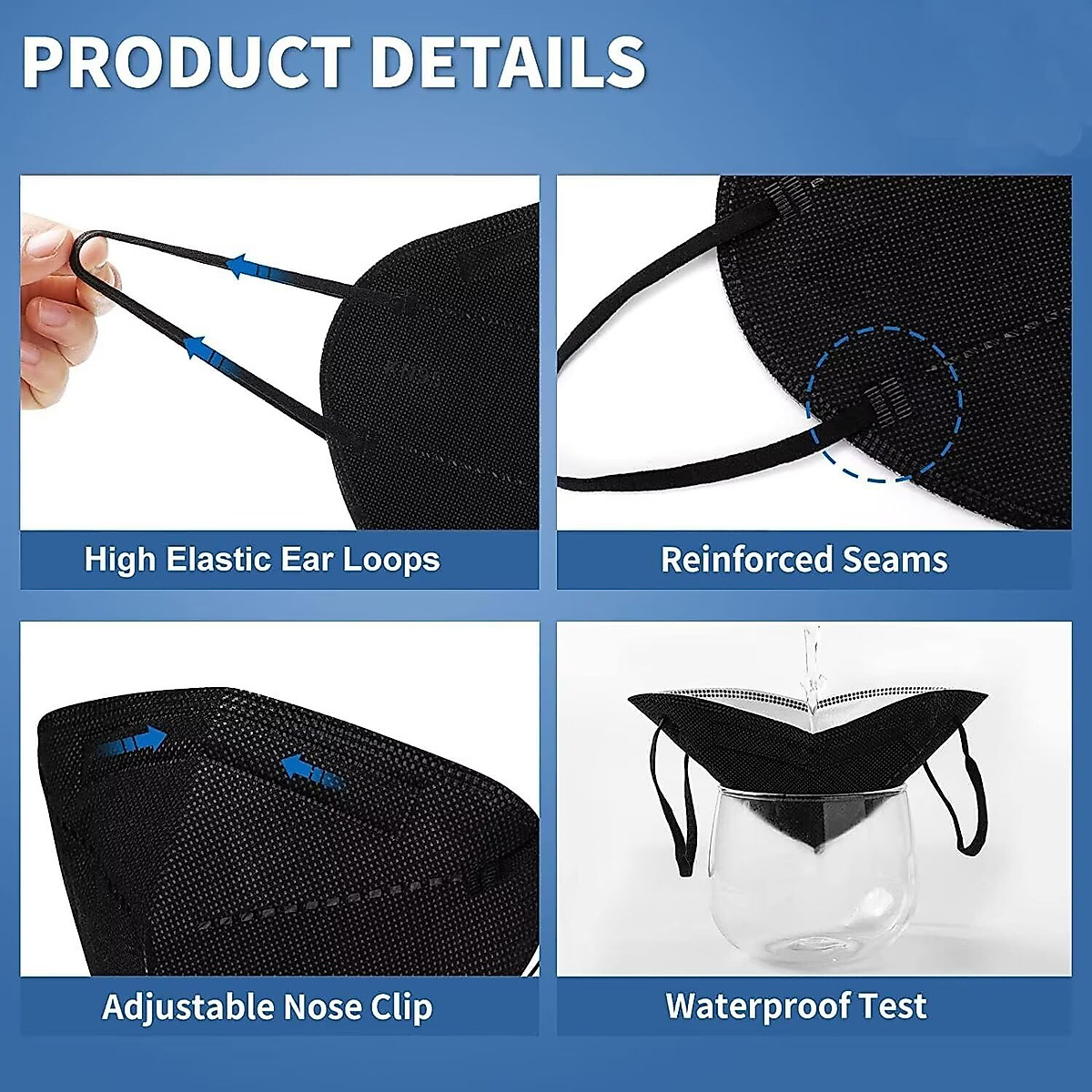 VERNASSA KN95 Face Mask 50 Pack, Individually Wrapped, 5-Ply Breathable Comfortable Safety Mask Filter Efficiency≥95% Against PM2.5 Black masks