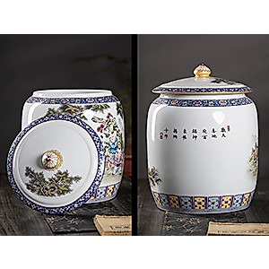 Chinese Style Food Dispenser 22Lbs Ceramic Rice Bucket Cereal Storage Container Chinese Porcelain Grain Dispenser Suitable for Flour, Sugar, Coffee, Rice, Nuts, Snacks, Pet Food, Tea (Color : A)
