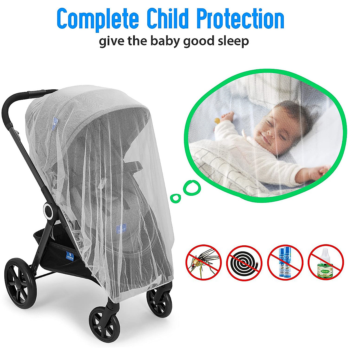 Mosquito Net for Stroller, Stroller Bug Net, Stroller Insect Mesh Net, Baby Insect Netting for Stroller, Car Seat, Bassinet, Cradle, Portable Mini - Universal Stroller Accessories (2 Pack)