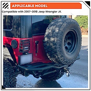 ECOTRIC Tubular Rear Bumper Compatible with 2007-2018 Jeep Wrangler JK W/ 2" Hitch Receiver Steel Rock Crawler Textured Black